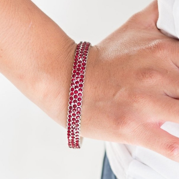 paparazzi | Jewelry | Ballroom Bling Red Rhinestone Silver Bangle ...